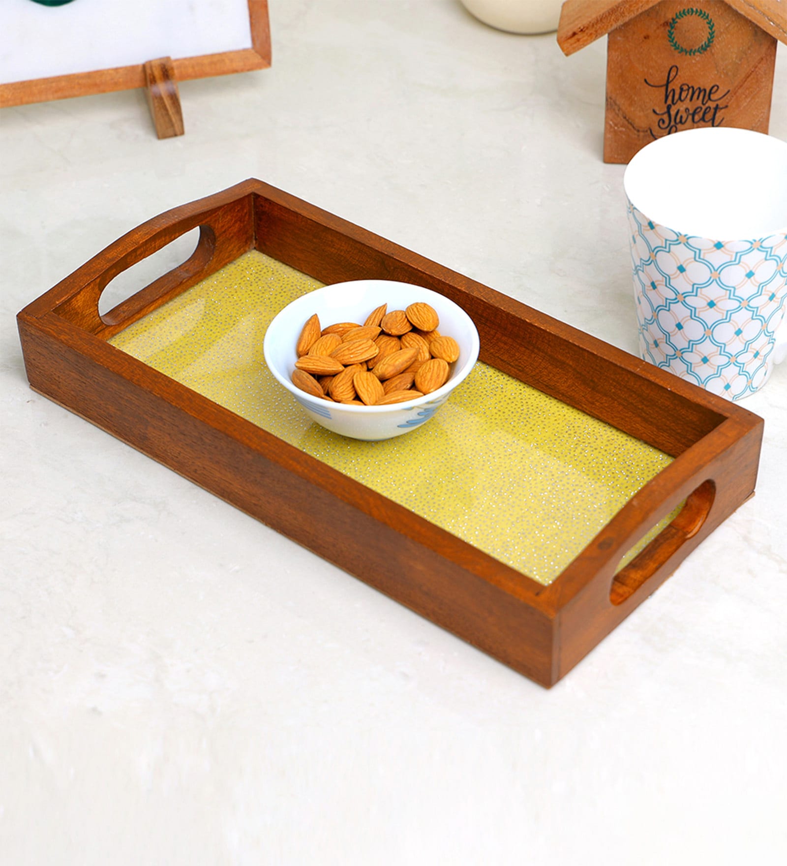 Buy Spiffy Yellow Handcrafted Wood & PVC Serving Trays at 11% OFF by ...