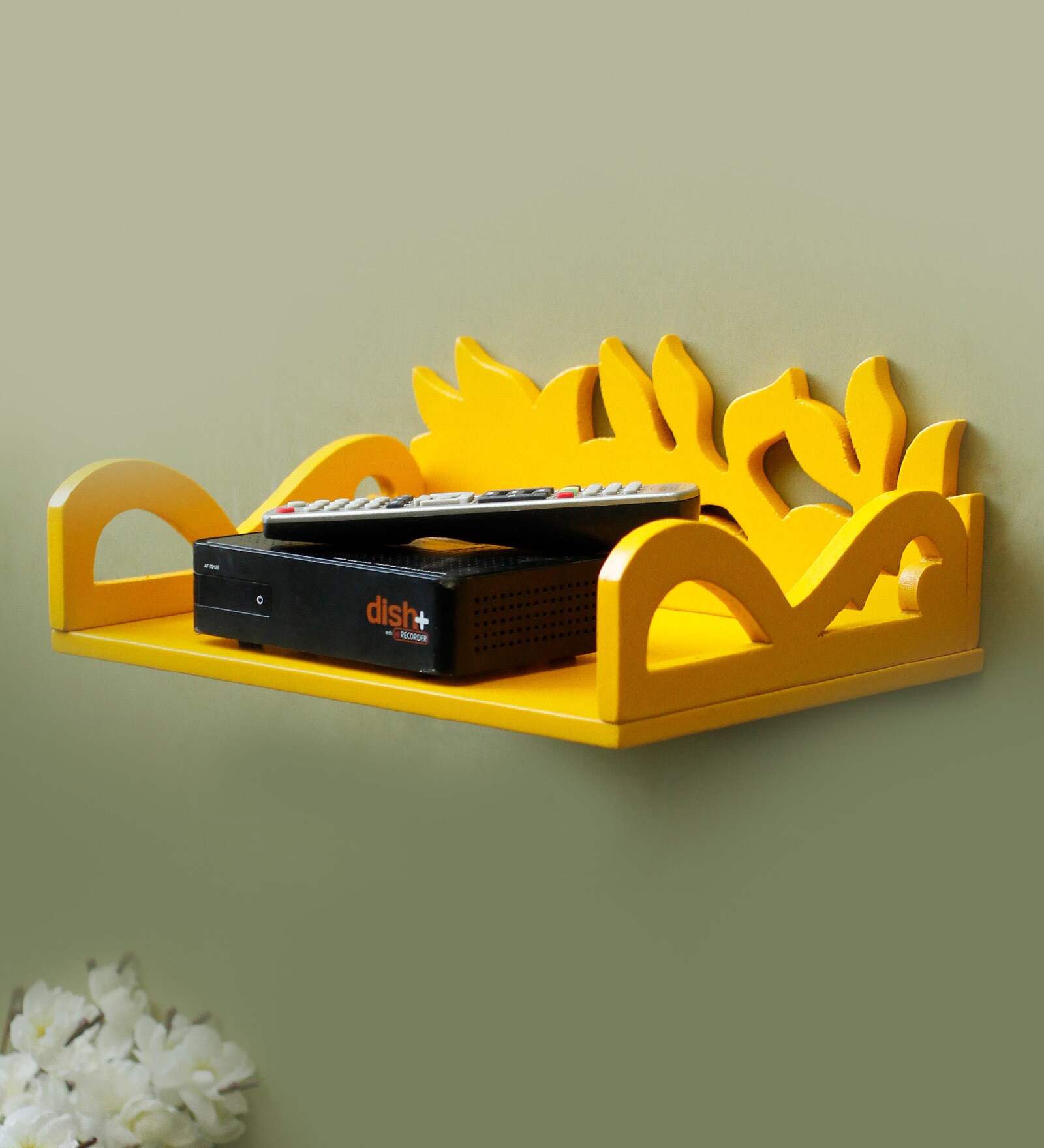 Buy Engineered Wood Wall Mounted Set Top Box Holder in Yellow Colour by ...