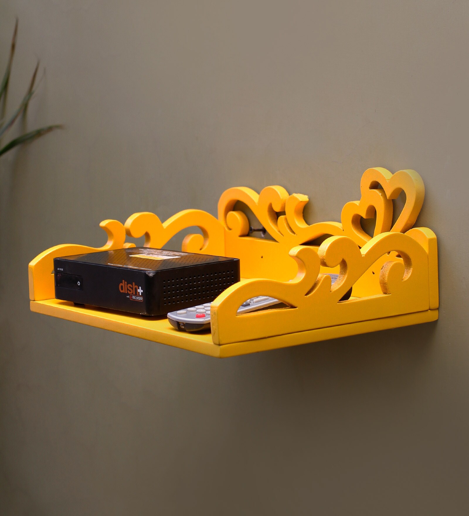 Buy Engineered Wood Wall Mounted Set Top Box Holder in Yellow Colour by ...