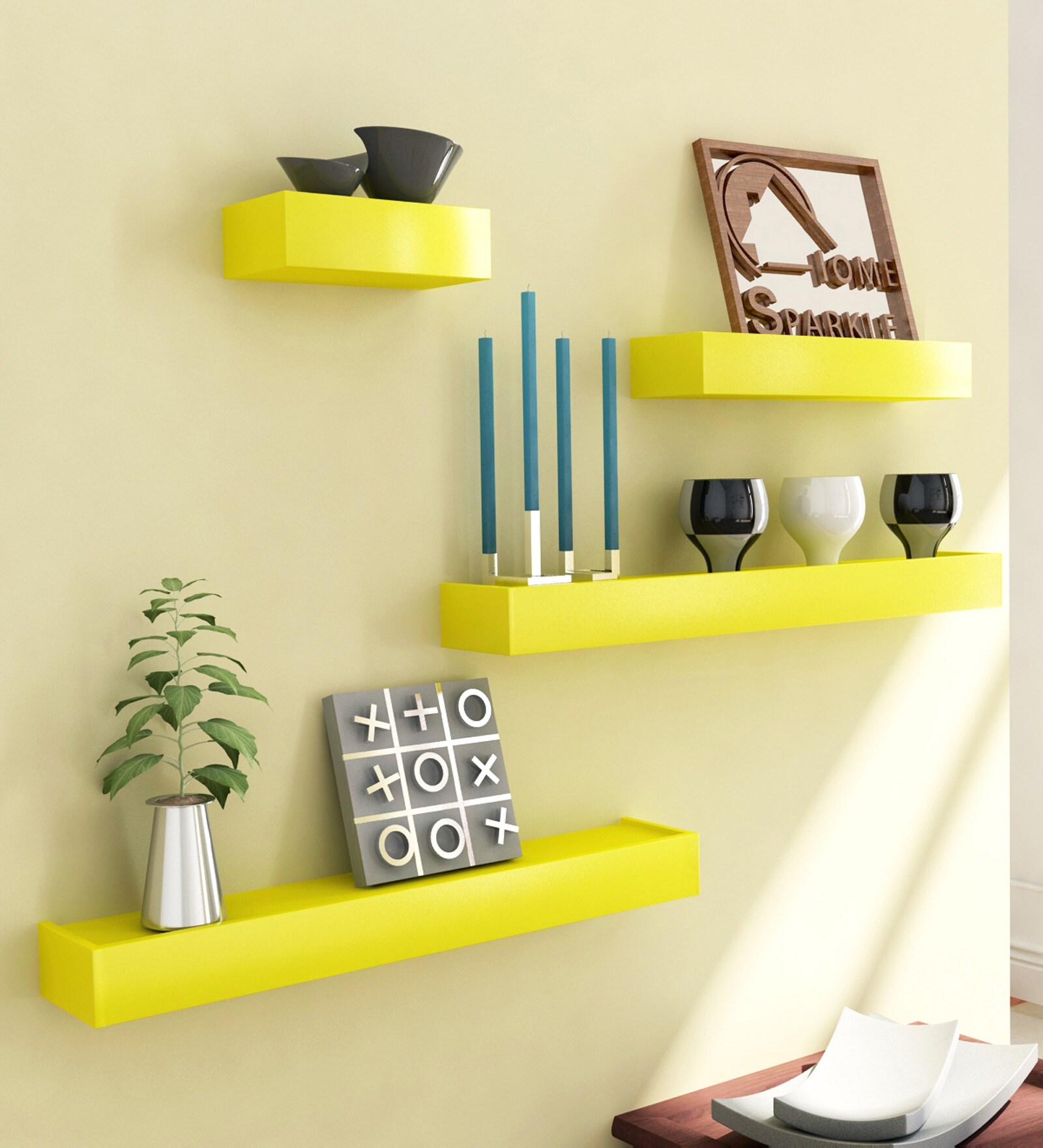 Buy Engineered Wood Floating Wall Shelf in Yellow Colour by AYMH at 20% ...