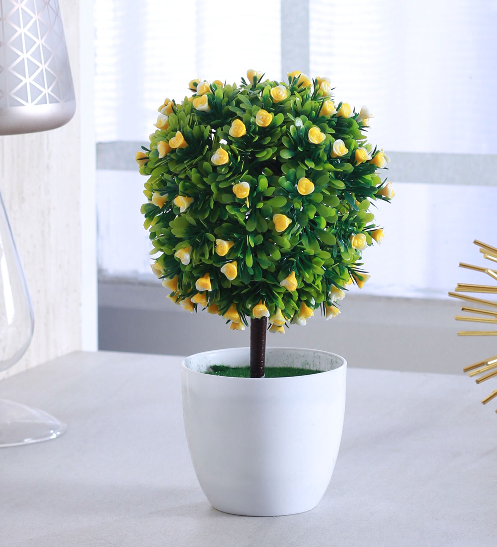 Buy Yellow Melamine Artificial Drooping Bonsai Tree in a Vase by ...