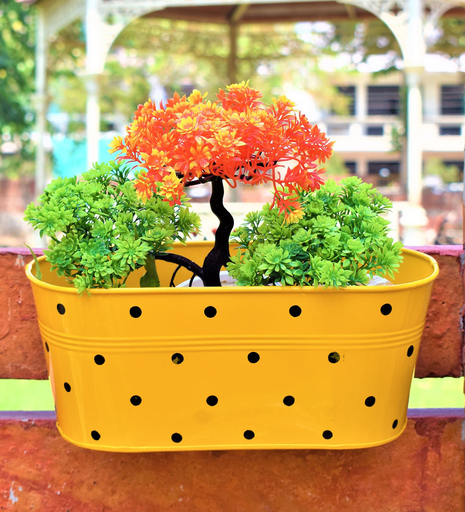 Buy Yellow Metal-Iron Dot Oval Shape Railing Planter By Udecor at 25% ...