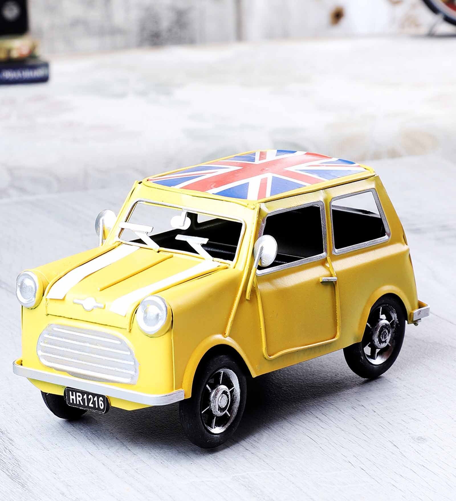 Buy Yellow Metal Mini Cooper Car Transport Decor Showpiece by Exim ...