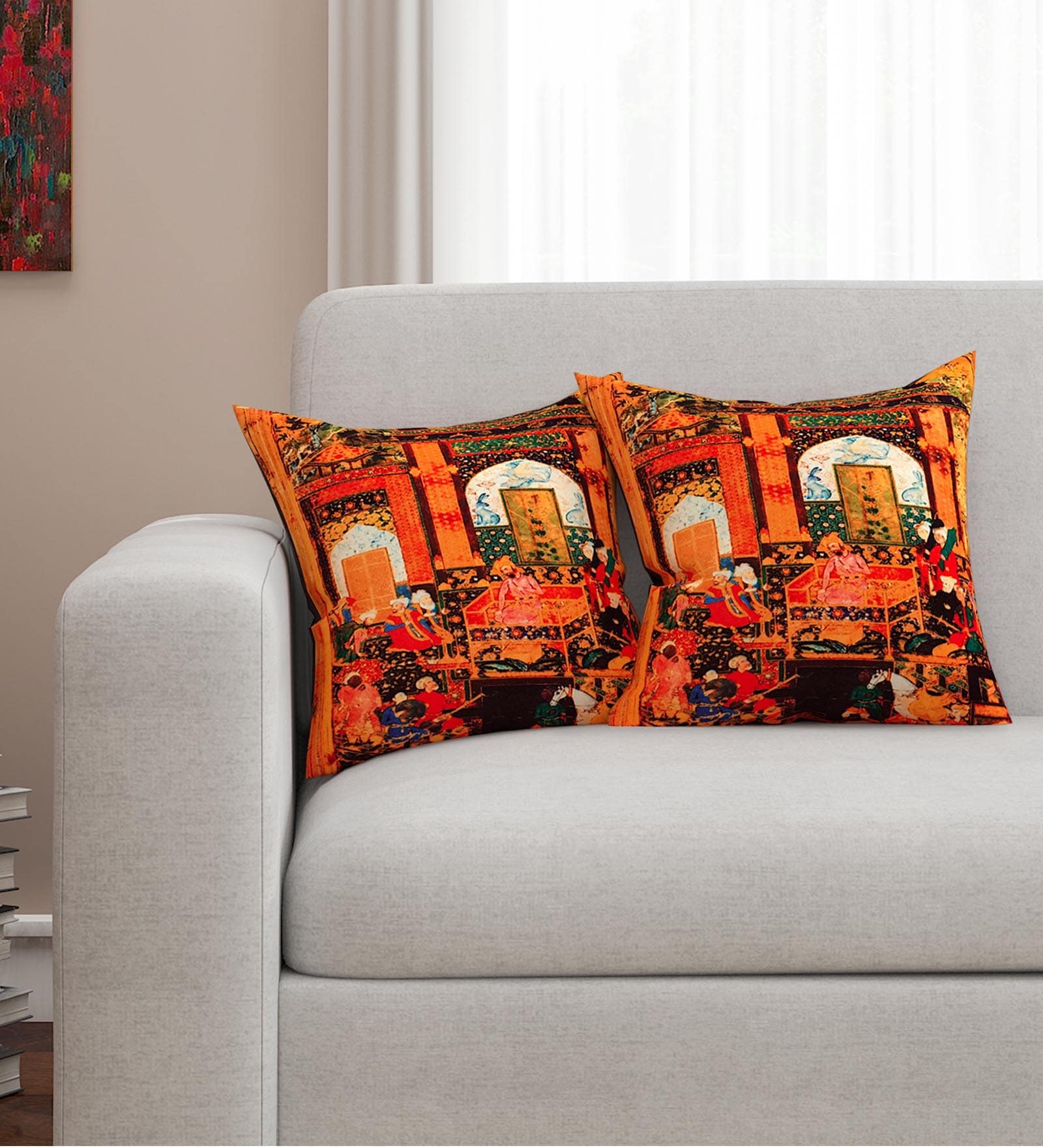 Buy Yellow Mughal Traditional Poly Cotton 16 x 16 Inches Cushion Covers ...