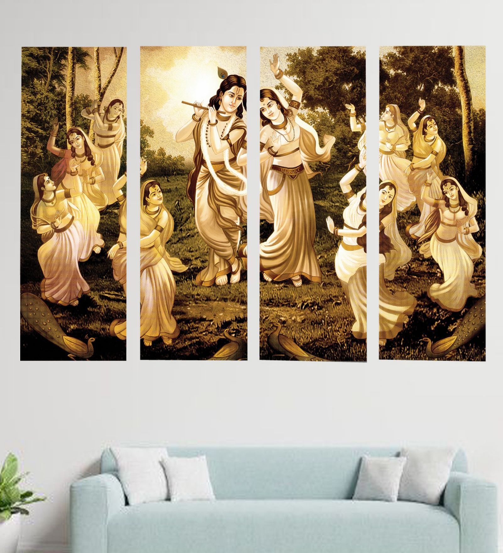 Buy Yellow Pinewood Printed Spiritual Art 39 X 24 Inches 4 Art Panels ...