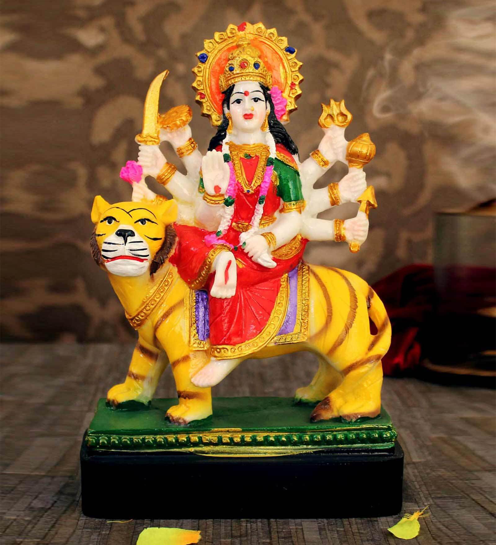 Buy Yellow Red Polyresin 8.6 Inches Nav Durga Devi Idol By Tied Ribbons ...