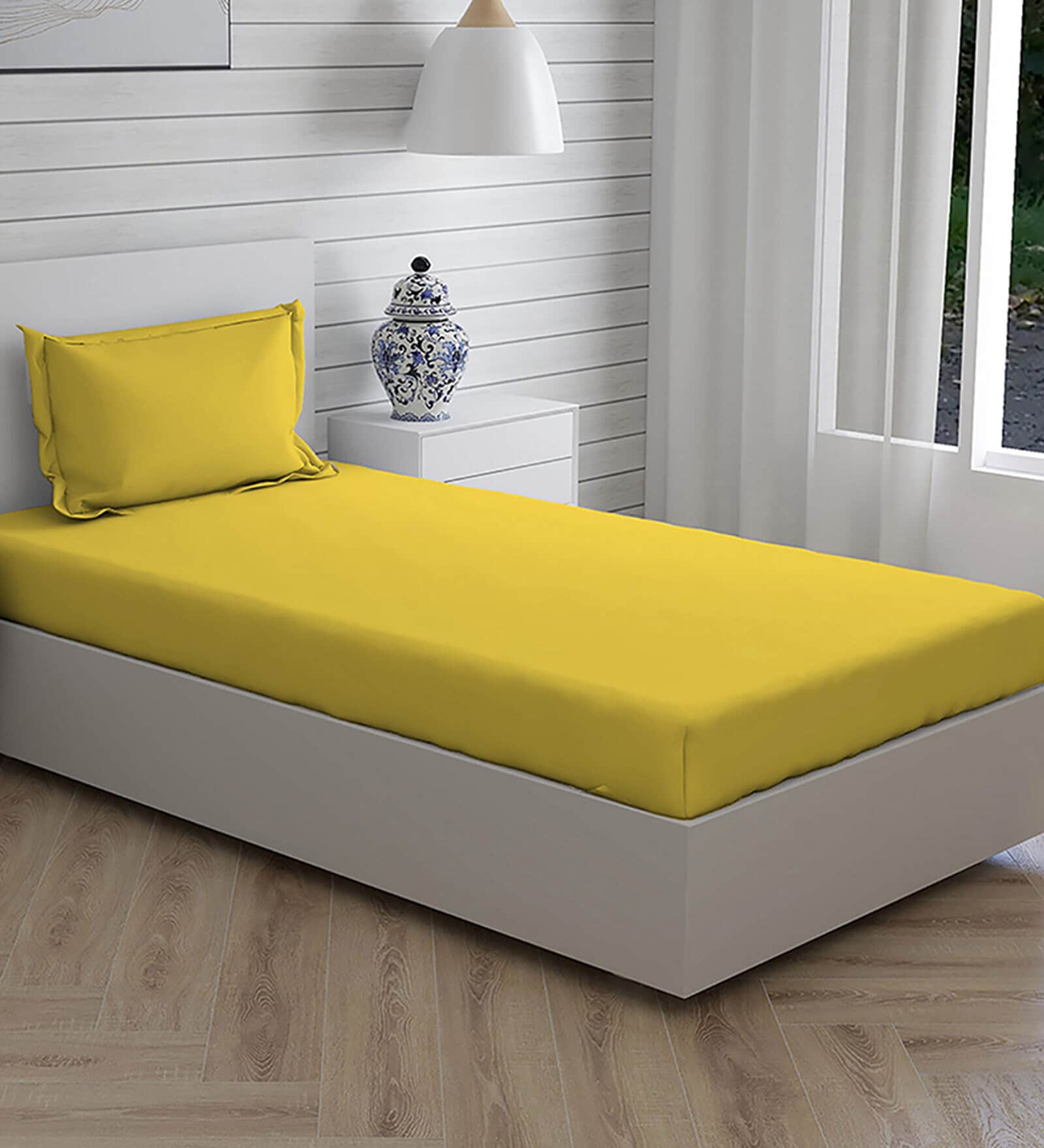 Buy Yellow Solid 144 TC Cotton Single Bed Sized Bed Sheets With 1 ...