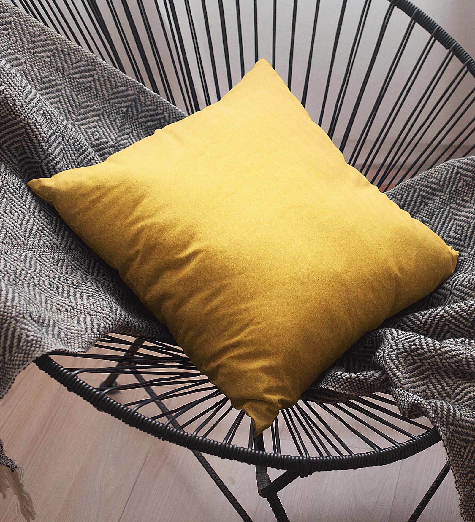 Buy Yellow Solid Cotton Self Design Cushion Cover by JAIPUR FABRIC at ...