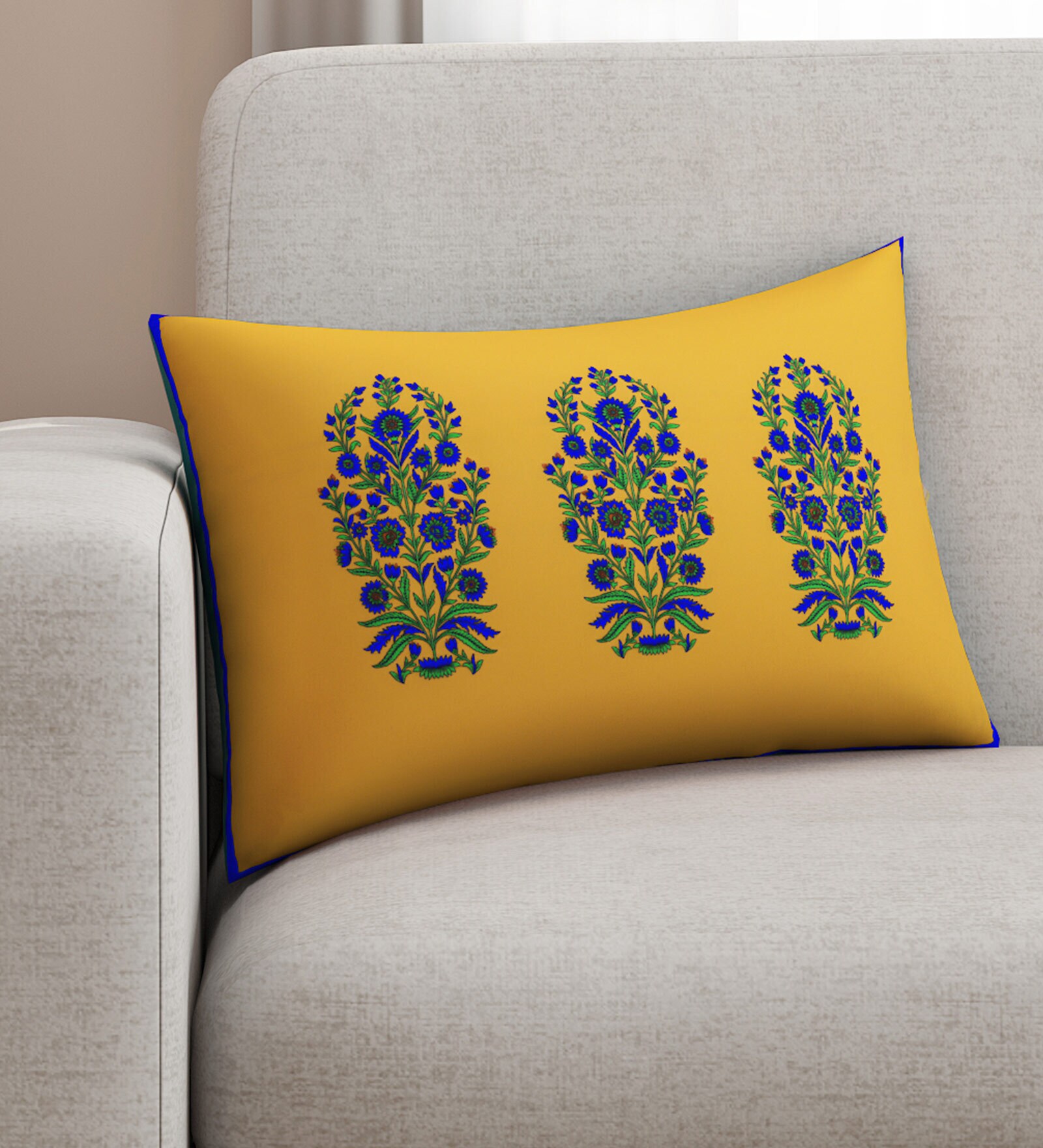 Buy Yellow Traditional Premium Poly Cotton 18 x 12 Inches Cushion Cover ...