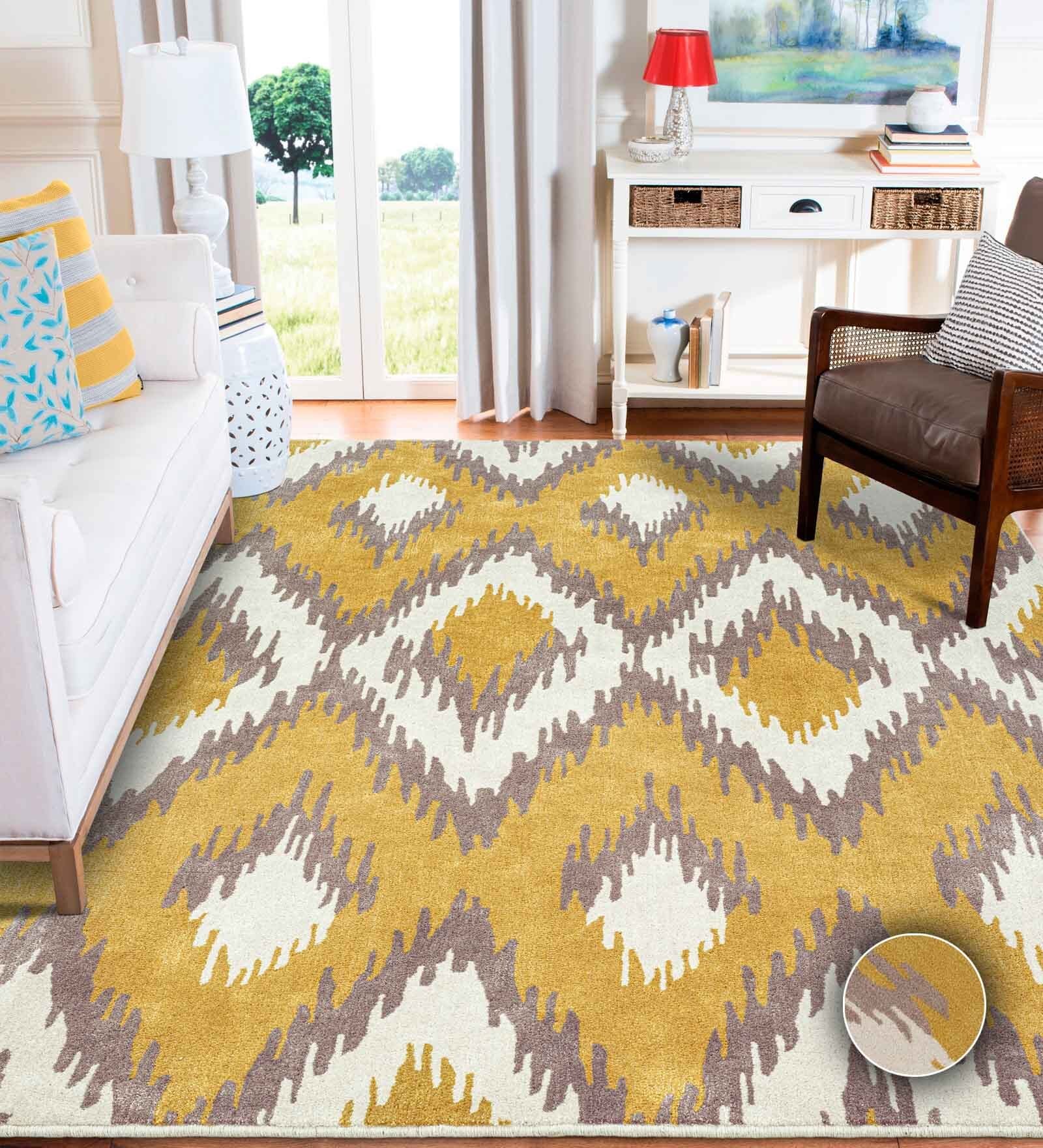 Buy Yellow Traditional Wool Blend 4' X 6' Hand Tufted Carpet at 9% OFF ...