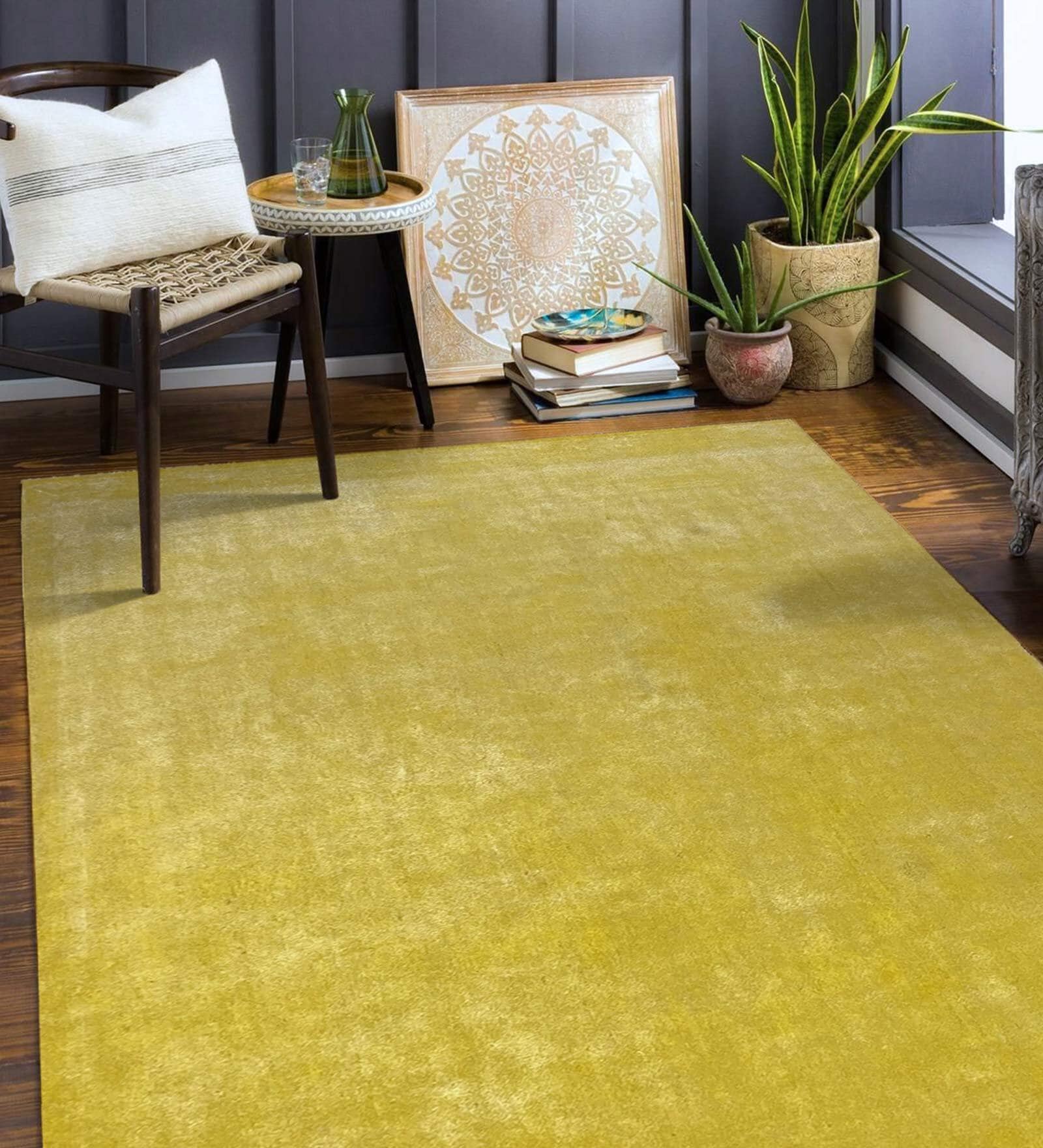 Buy Yellow Viscose Solid 4 ft x 6 ft Hand Tufted Carpet by QAALEEN at ...