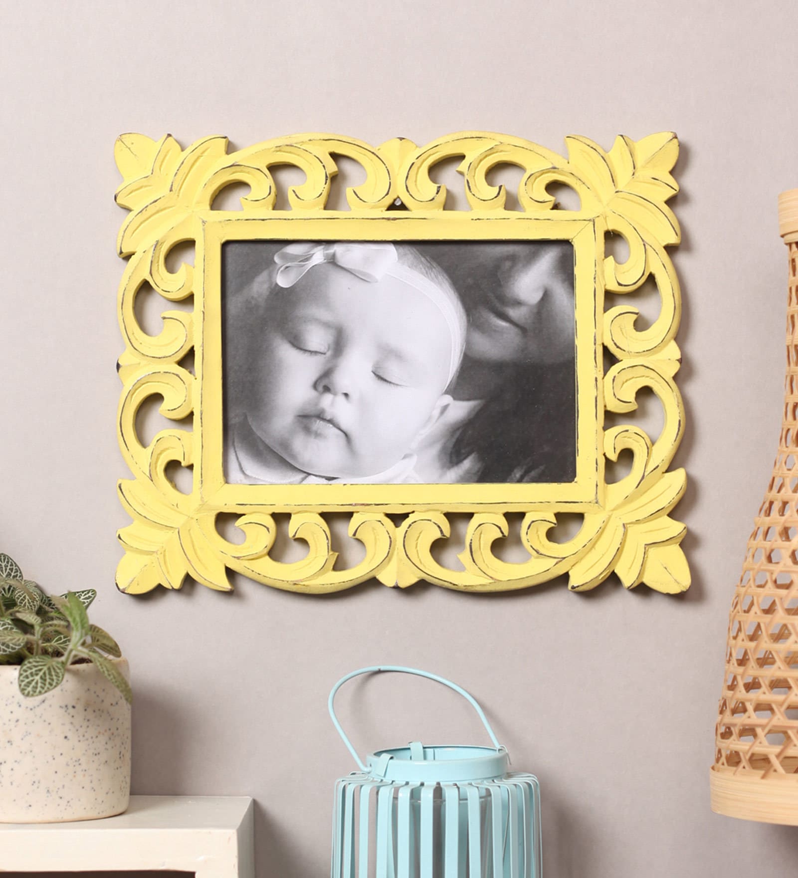 Buy Yellow Wooden Handcrafted Horizontal Wall Hanging Photo Frame at 36 ...