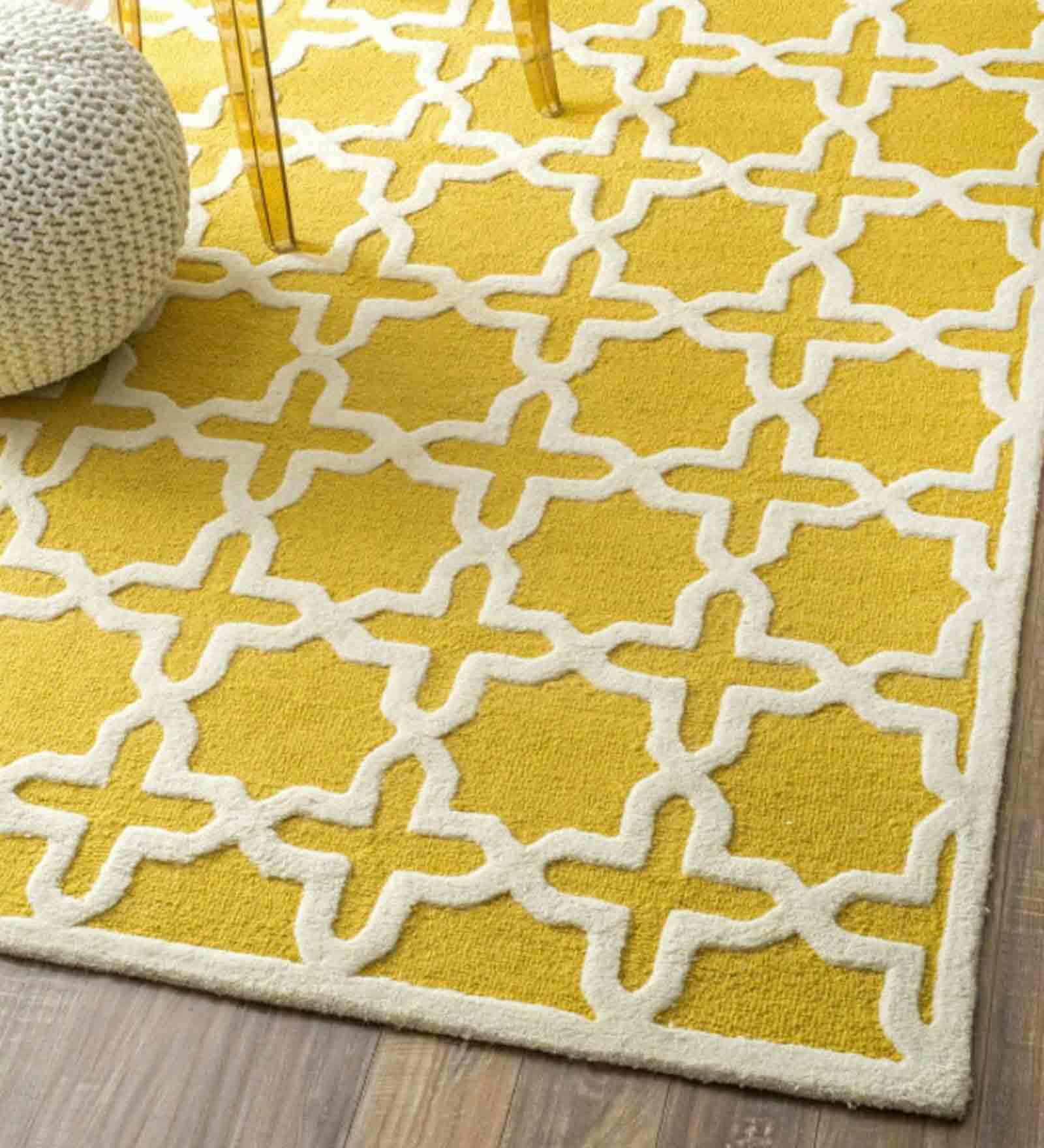 Buy Yellow Abstract Wool 5 ft x 8 ft Hand Tufted Carpet at 34% OFF by ...