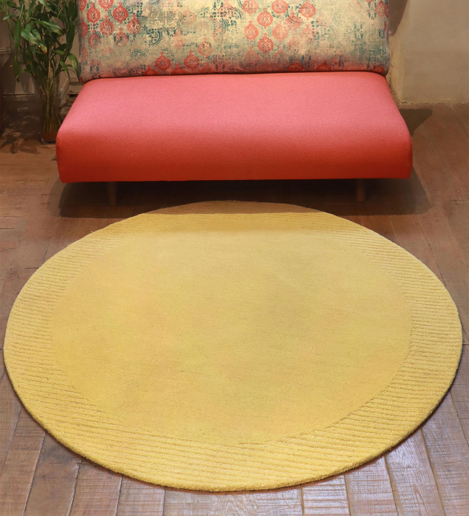 Buy Yellow Solid Wool 5 ft x 5 ft Hand Woven Round Carpet by Zeba at 19 ...