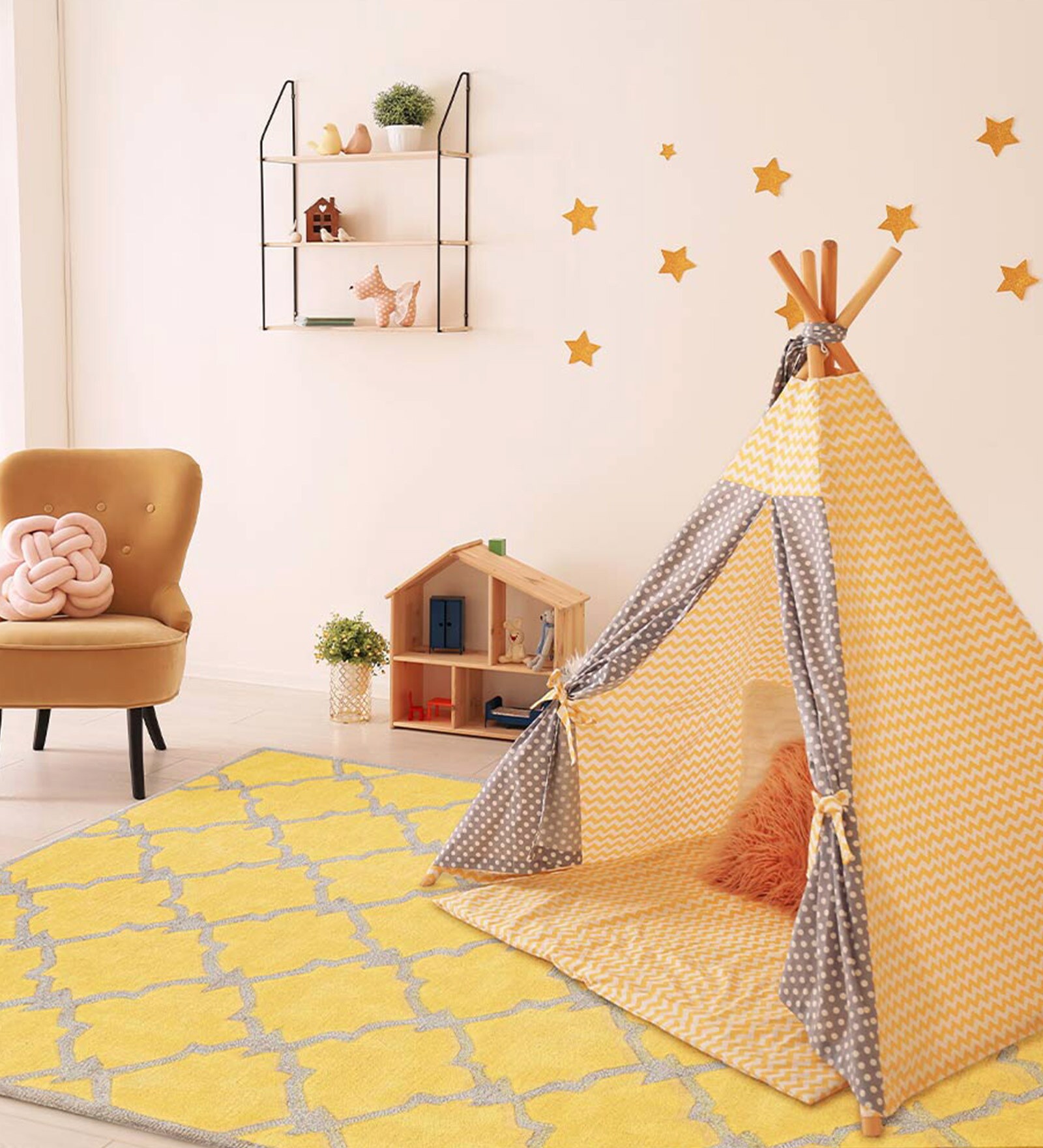 Buy Yellow Abstract Wool 8 ft x 10 ft Kids Carpet by Obeetee at 22% OFF ...