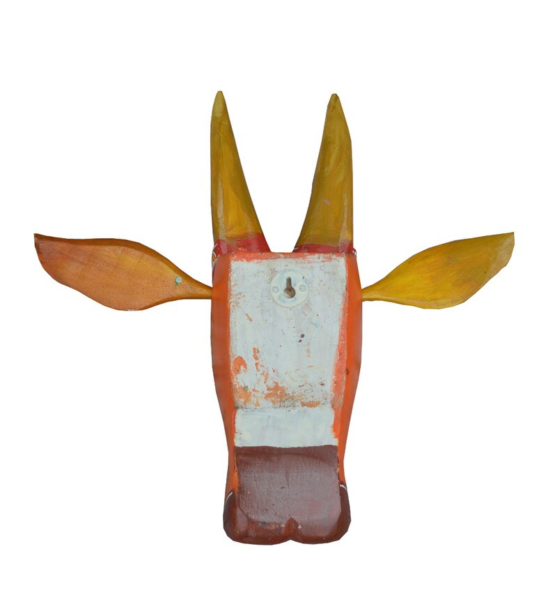 Buy Yellow Wooden 15 Inch Ochre Cow Head By Craftooba Online - Faux ...