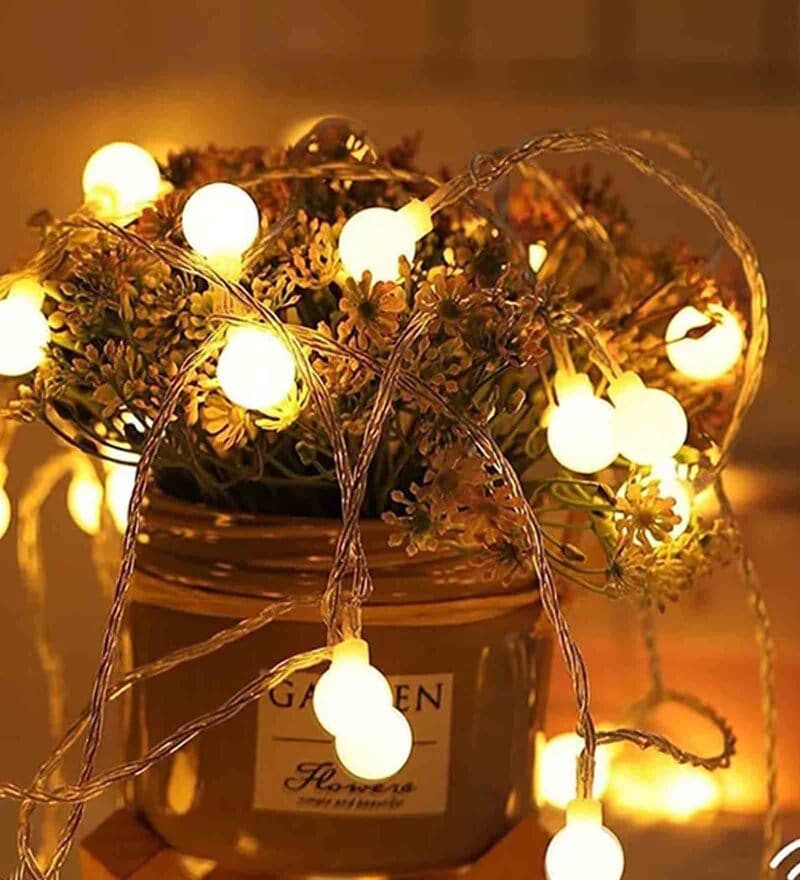 Buy Yellow 5 Meters Frosted Balls LED Solar Christmas Plug-In String ...