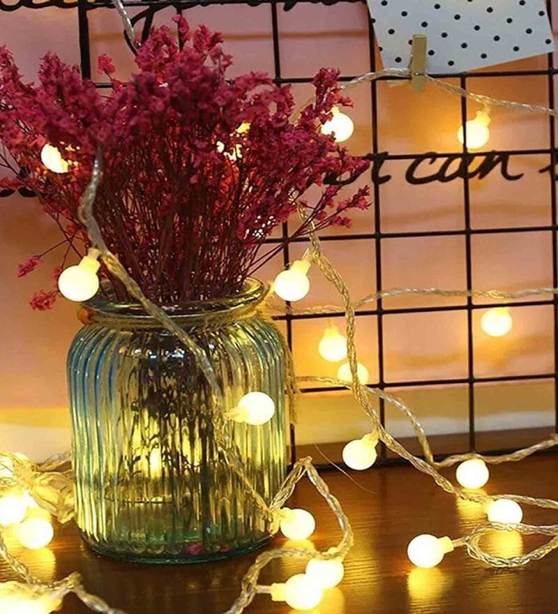 Buy Yellow 5 Meters Frosted Balls LED Solar Christmas Plug-In String ...