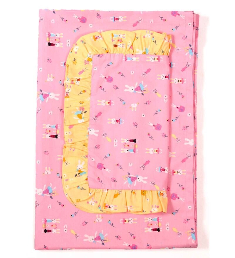 Buy Pink Abstract Rabbit Print Cotton Baby Cot Sheet with 1 Pillow ...