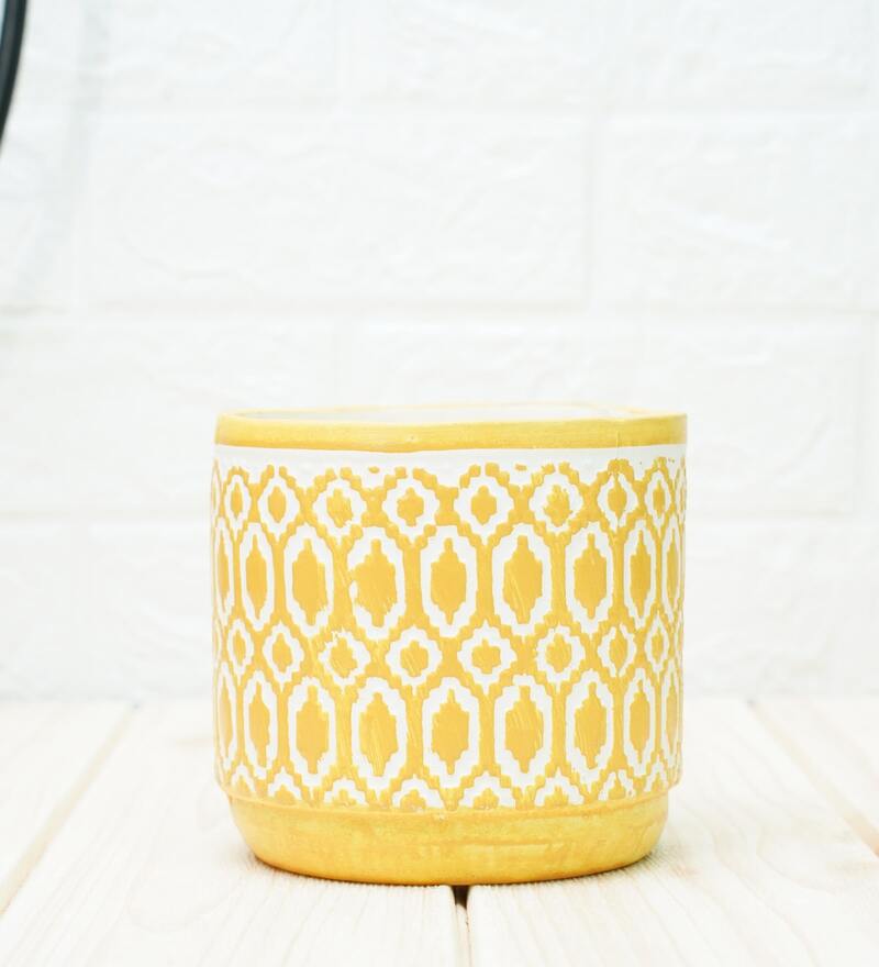 Buy Yellow Ceramic Aztec Planter By Gold Dust Online - Desk Pots - Pots ...