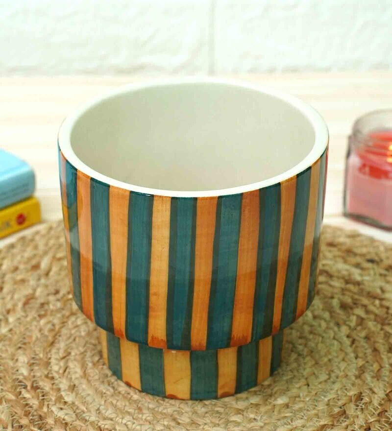 Buy Yellow Ceramic Floor Planter By Gold Dust Online - Floor Planters ...
