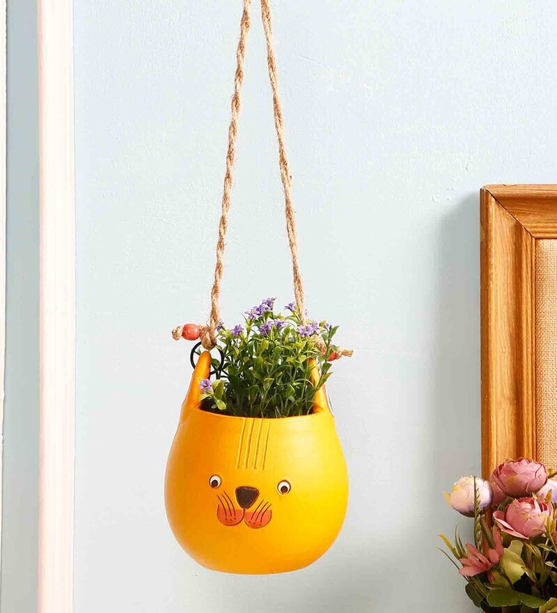 Buy Yellow Terracotta Kitty Planter by Aapno Rajasthan Online - Hanging ...