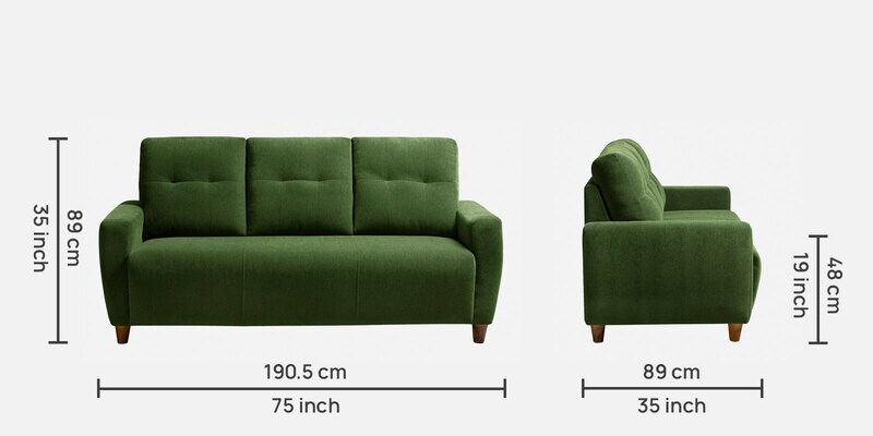 Buy Yolo Fabric 3 Seater Sofa in Avocado Green Colour by Sleepyhead ...