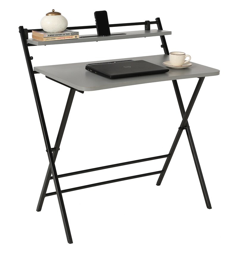 Buy Yoshie Metal Foldable Study Table in Grey Finish Online - Foldable ...