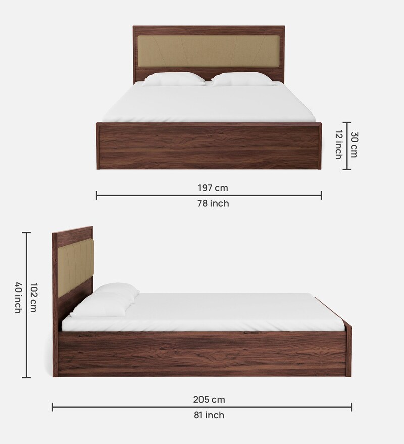 Buy Yuko Upholstered King Size Bed in Columbia Walnut Finish with ...