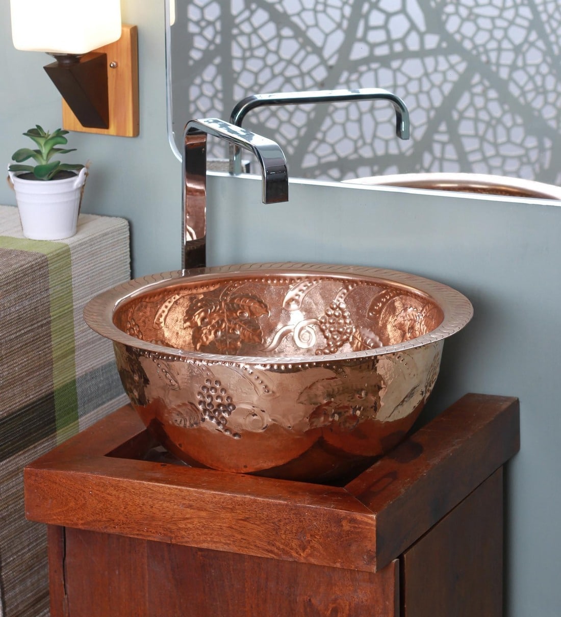 Buy Zahab Leaf Design Hammered Copper Wash Basin Online - Designer ...