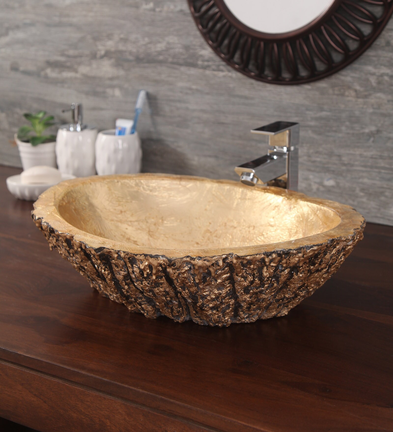 Buy Zahab Leaf Craving Golden Wood and Resin Wash Basin (Model: C11-314 ...