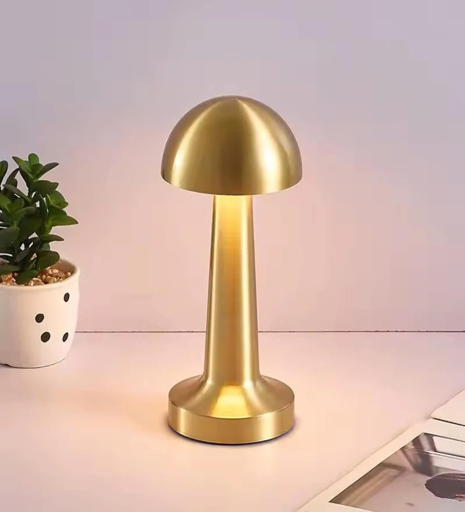 Buy Zara Gold Mushroom Table Lamp Touch Control Dimmer 3C LED Type-C ...