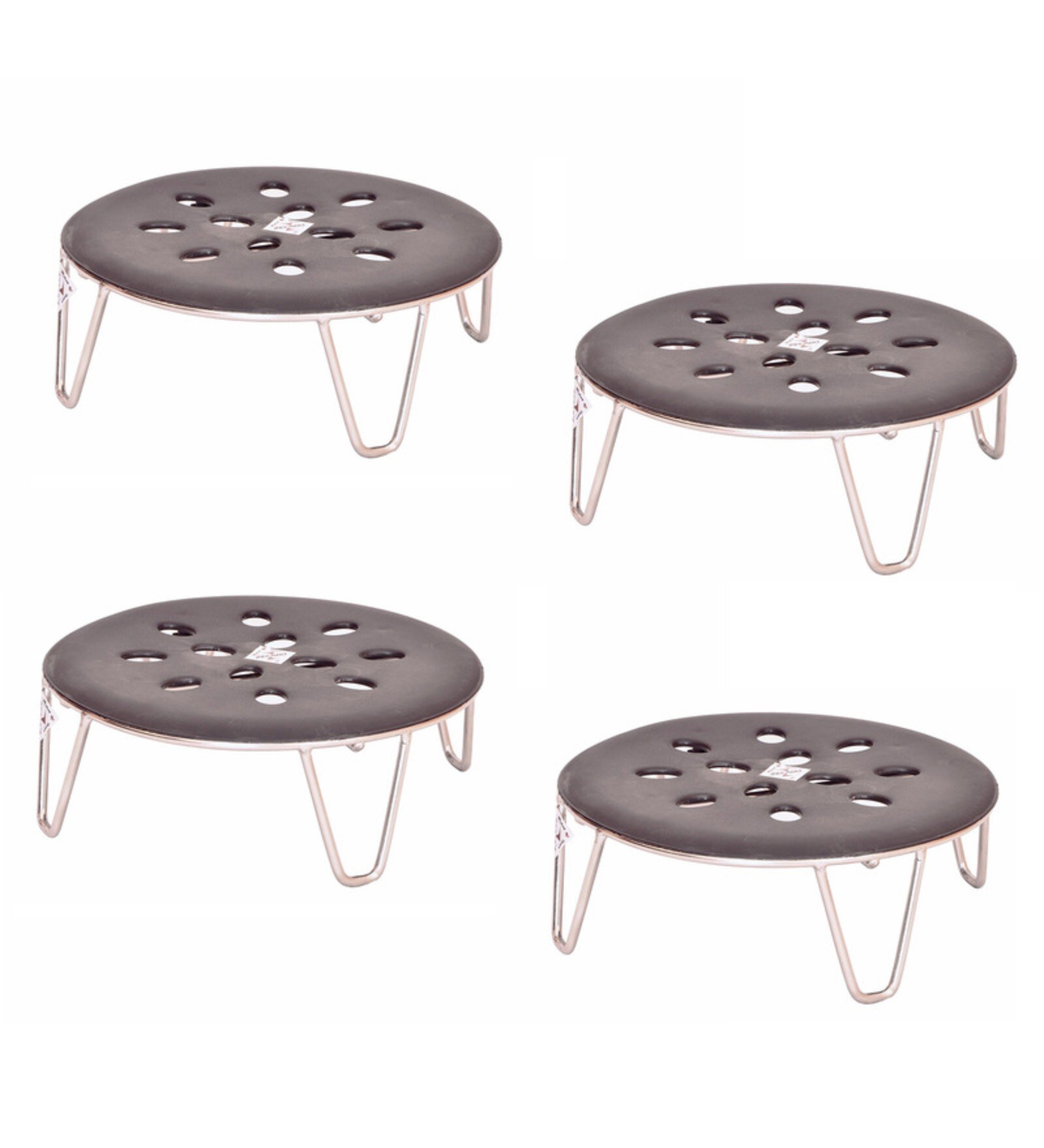 Buy Zecado 4 inches Black Stainless Steel & PVC Bathroom Stools - Set ...