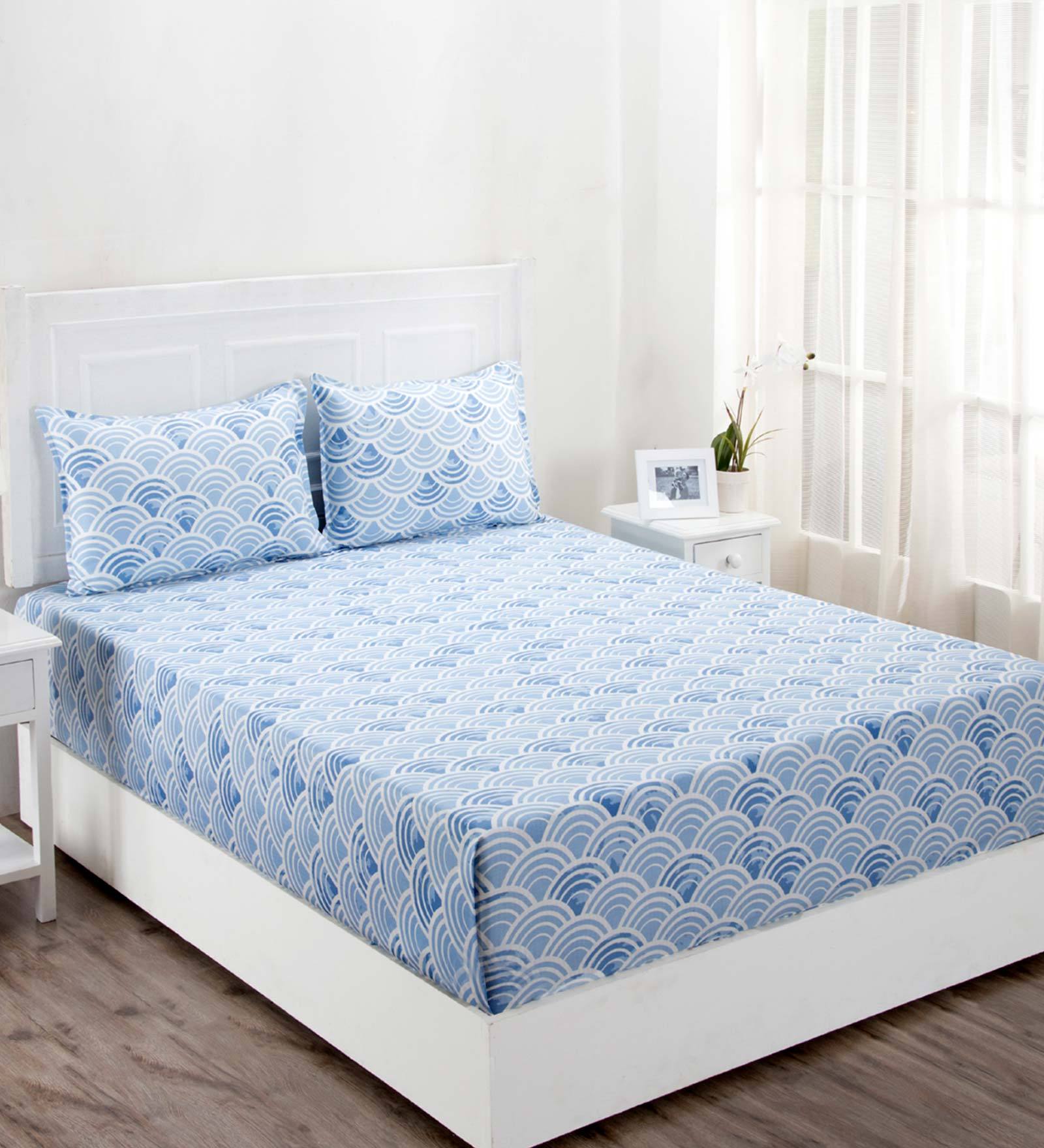 Buy Inhouse Zephyr 210 Tc Cotton Eliose Double Bed Sheet With 2 Pillow ...