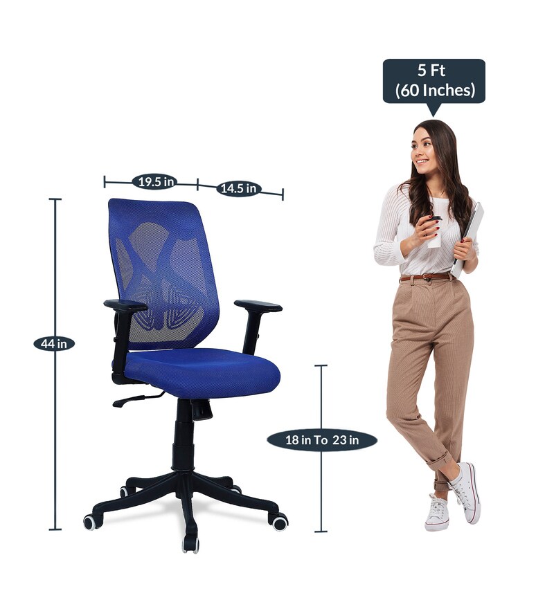 Buy Zeeyan Mid Back Ergonomic Chair In Blue Colour By Furniturstation ...