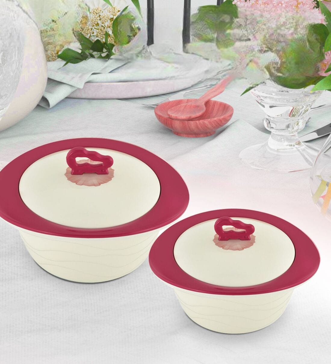 Buy Zinna Red Plastic & Steel Thermoware Casserole (Set of 2) at 40% ...