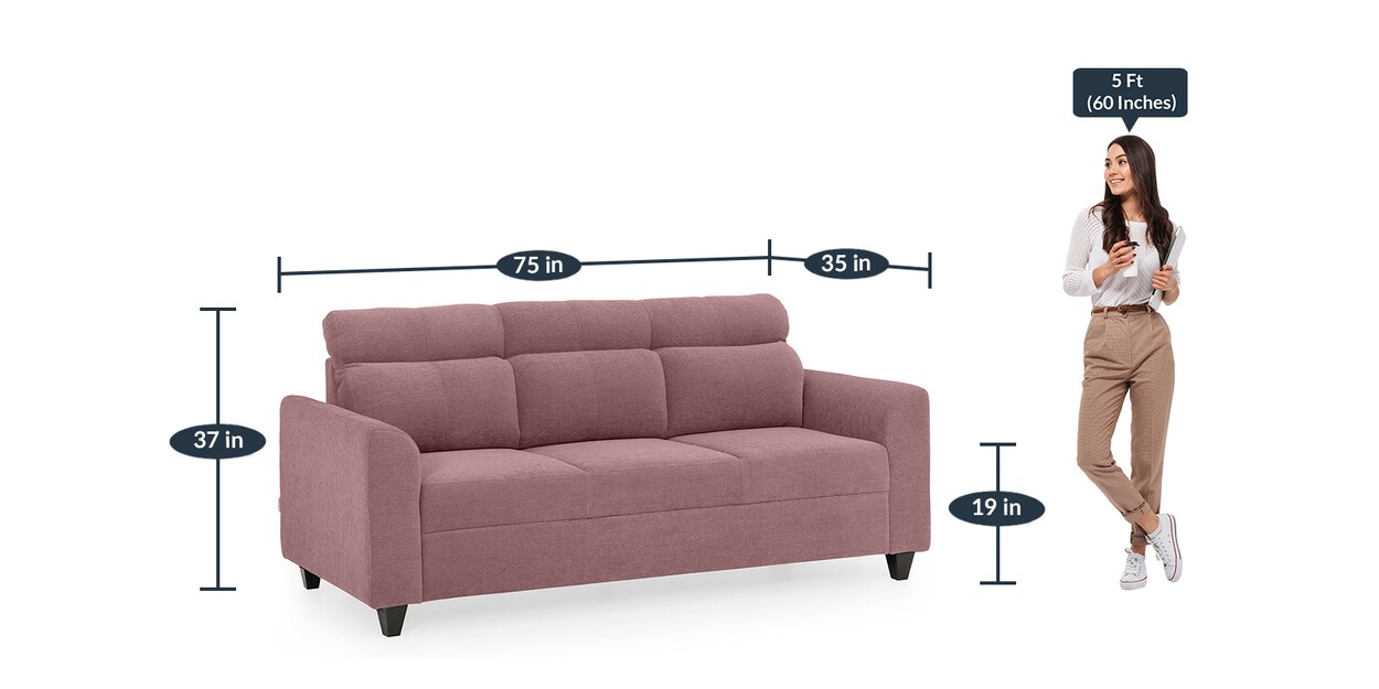 Buy Zivo Fabric 3 Seater Sofa in Dusky Pink Colour by Duroflex Online ...