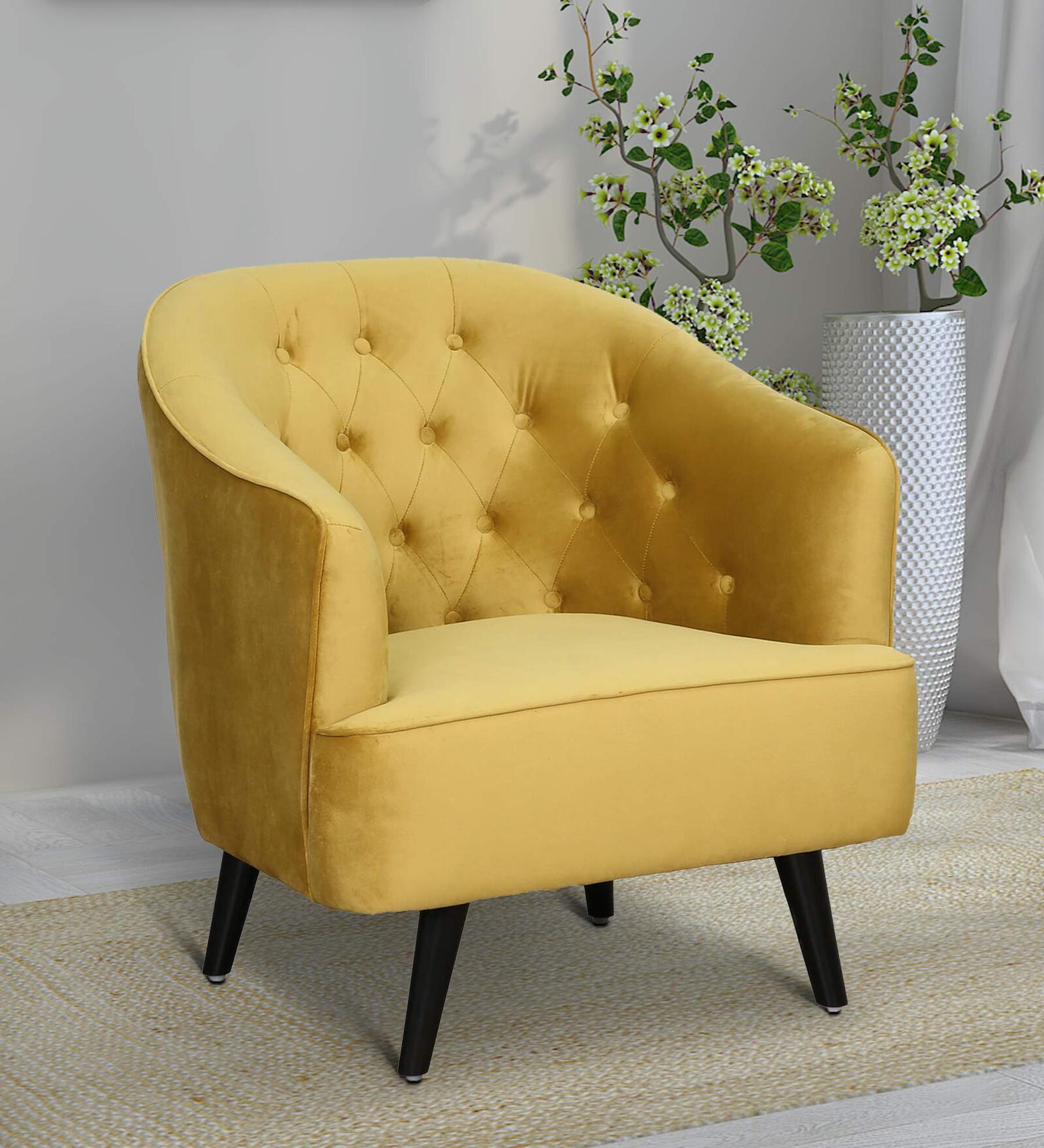 Buy Filtwick Velvet Barrel Chair in Mustard Colour at 13% OFF by ...