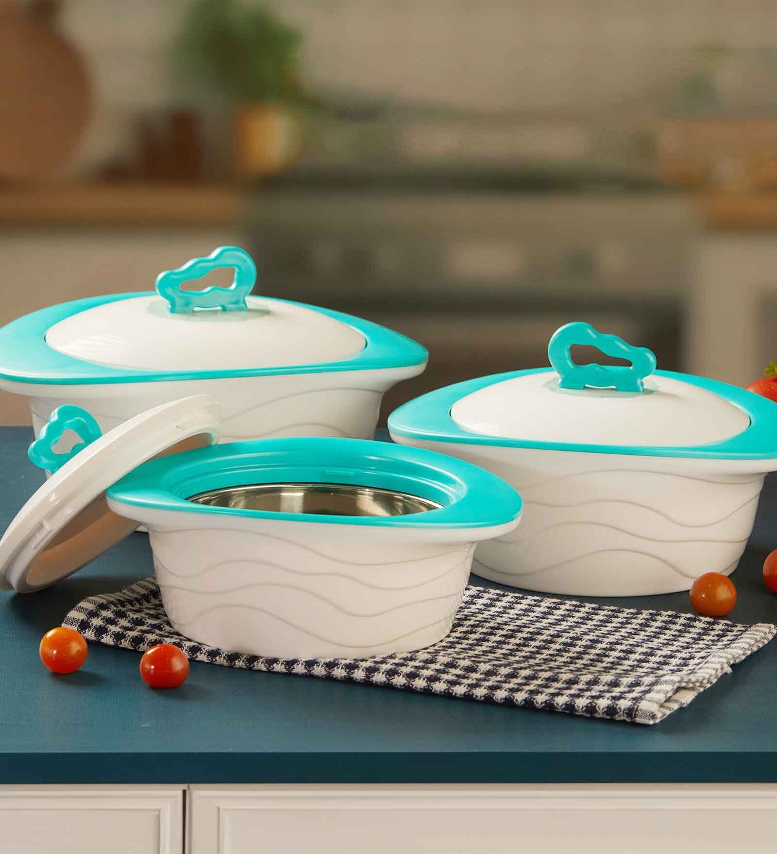 Buy Zinna Blue Plastic & Steel Thermoware Casserole (Set of 3) at 33% ...