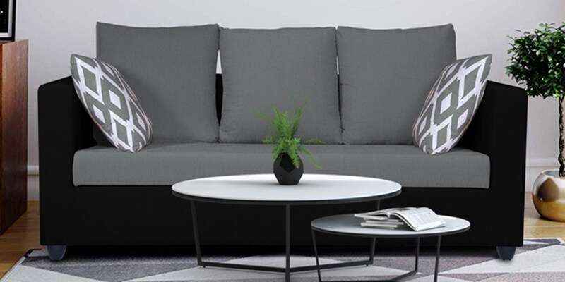 Buy Zink Straightline 3 Seater Sofa In Black Grey Colour By Adorn India ...