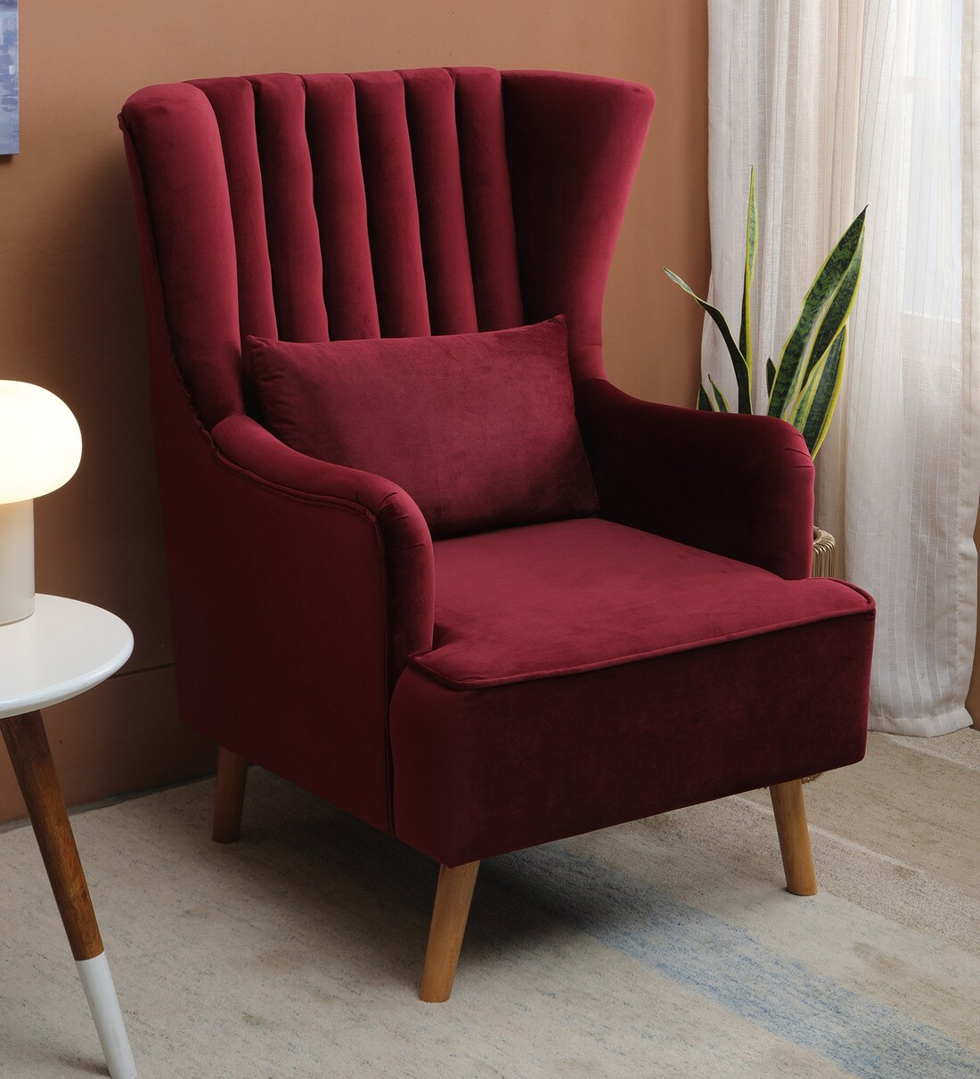Buy Jairo Velvet Fabric Wing Chair In Velvet Red Colour By Casacraft ...