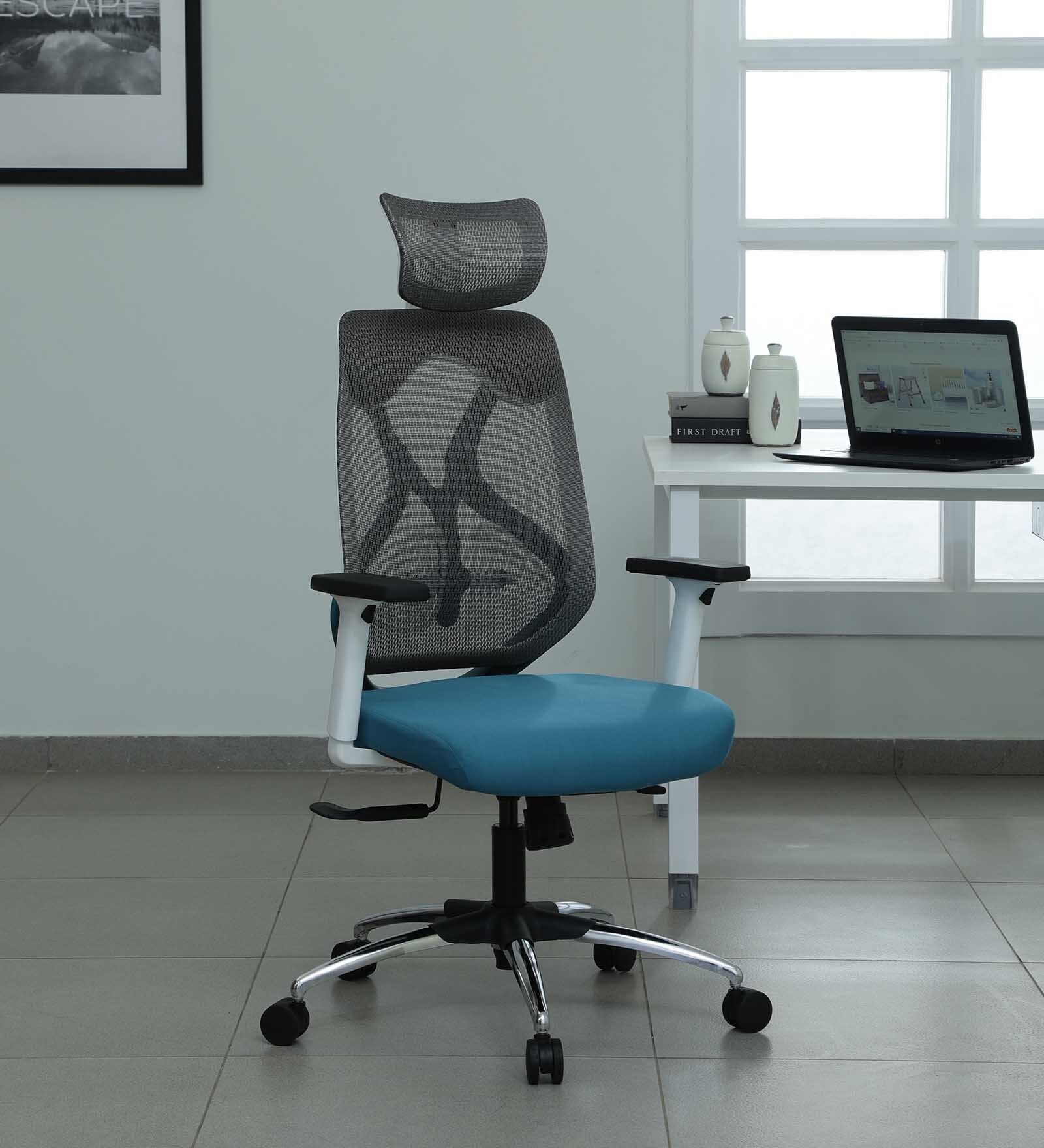 Buy Zodiac Breathable Mesh Ergonomic Chair in Teal White Colour with ...