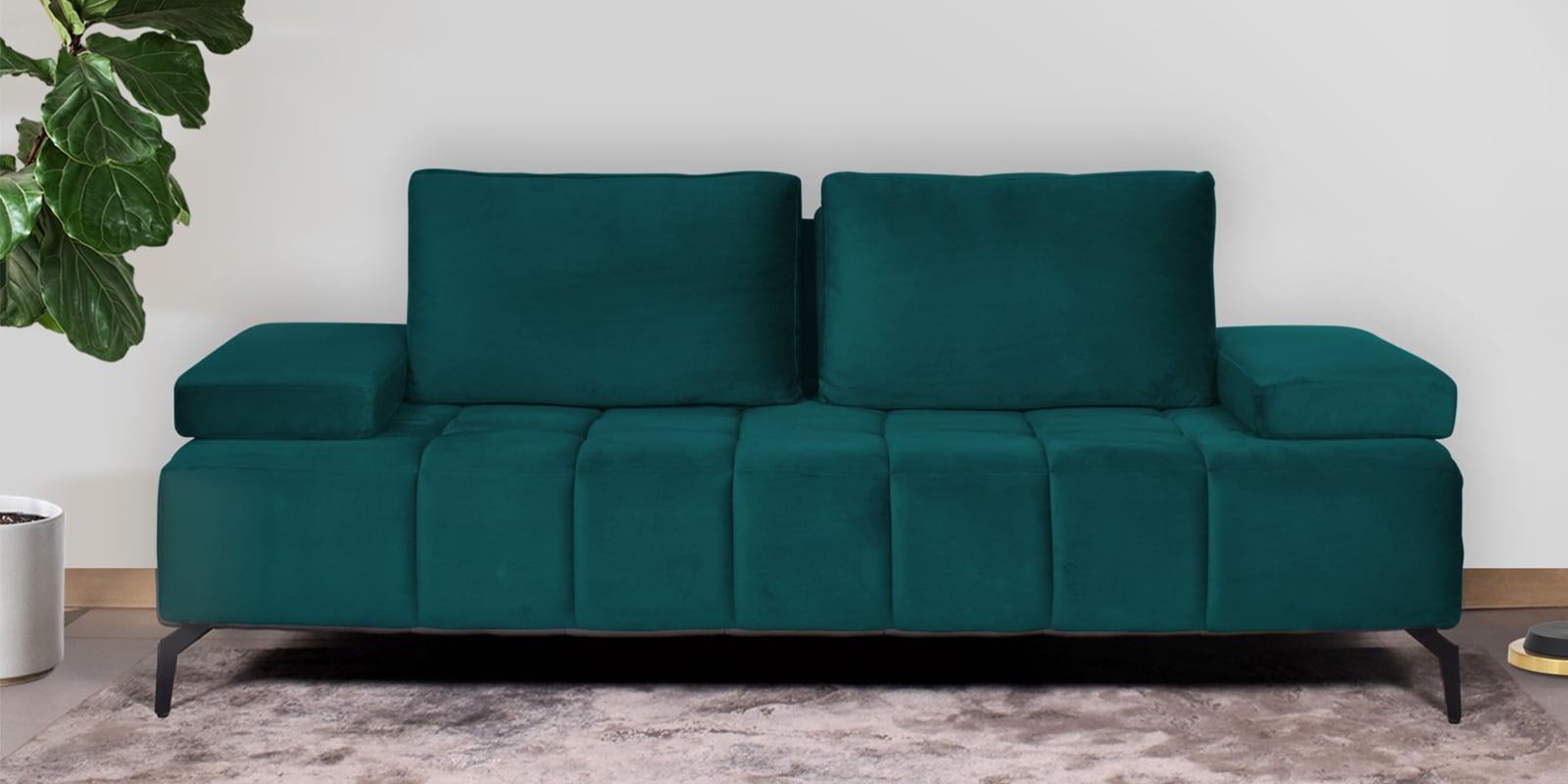 Buy Zurab Velvet 3 Seater Sofa in Teal Colour With Expandable Armrest ...