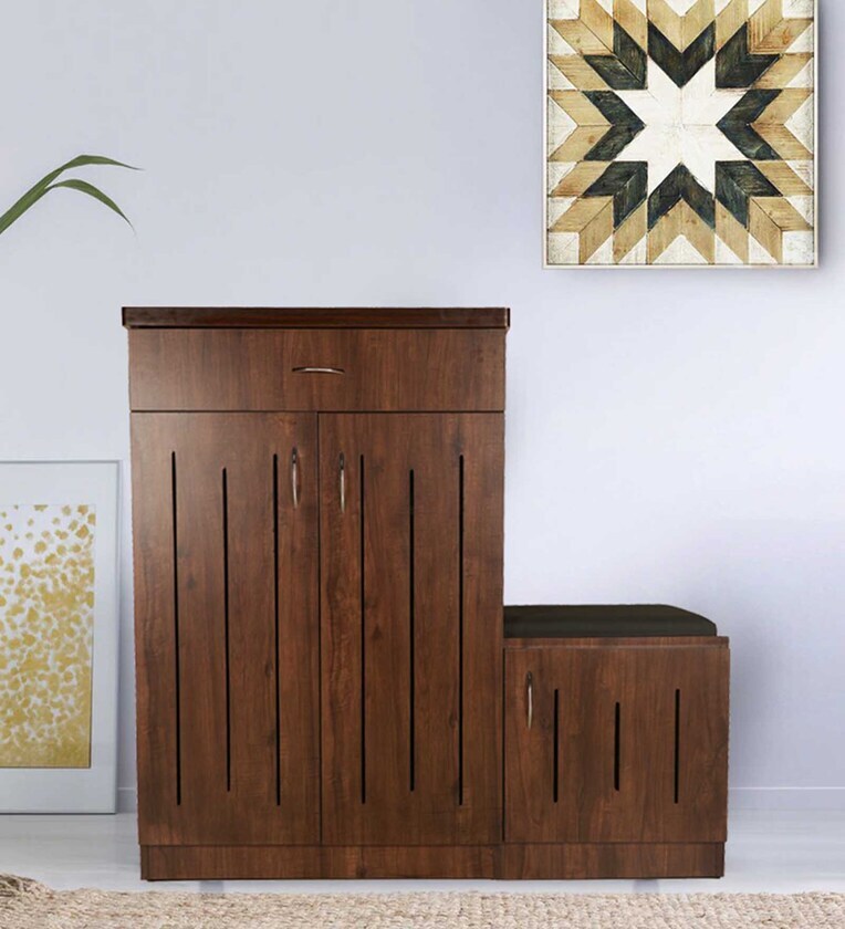 Buy Zuowei Shoe Rack with Seating in Walnut Finish by Solace Craft ...