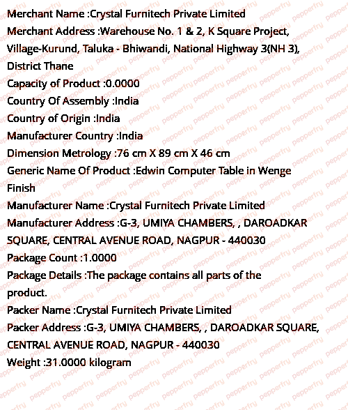 Buy Edwin Computer Table in Wenge Finish by Crystal Furnitech Online ...