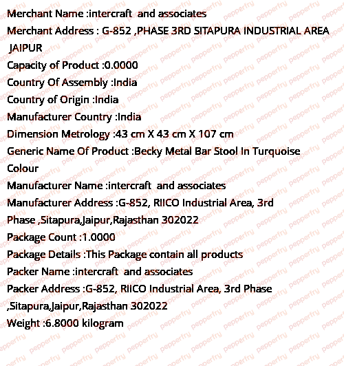 Buy Becky Metal Bar Stool In Turquoise Colour By Bohemiana Online ...